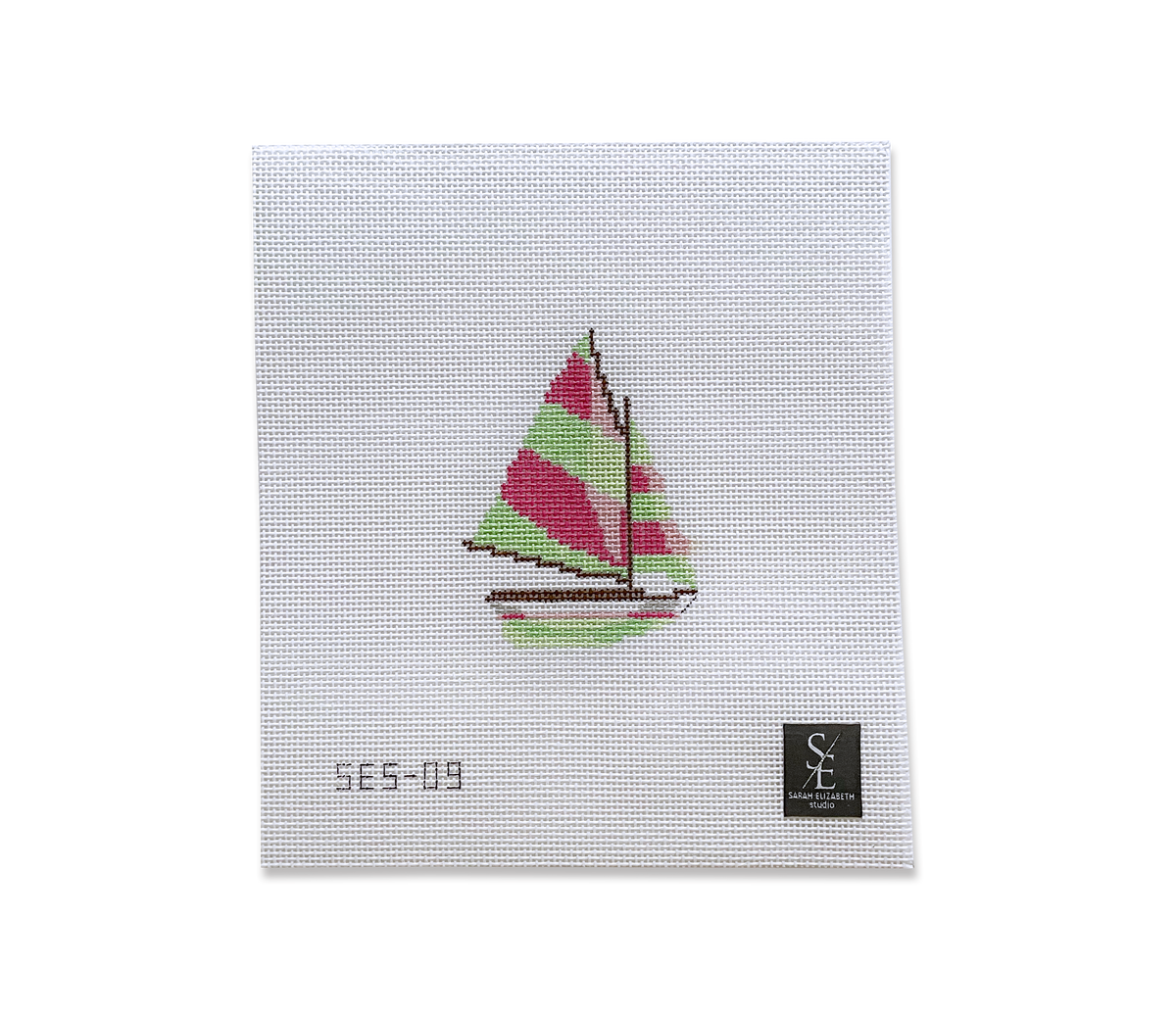 Sailboat With Pink and Green Stripe Needlepoint Canvas – Sarah ...